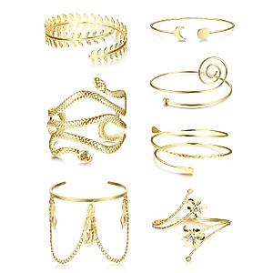 THUNARAZ Gold Arm Cuff Bracelet for Women Arm Bracelet Upper Arm Band Bangle Bracelet Minimalist Simple Adjustable Greek Armlet Wedding Party Jewelry