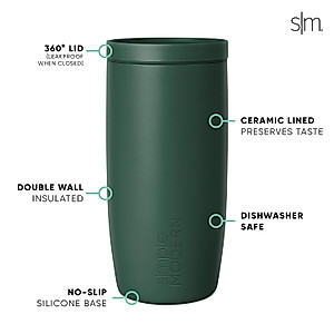 Simple Modern Travel Coffee Mug Tumbler with 360° Lid | Ceramic-Lined Insulated Stainless Steel Cold Brew Iced Coffee Cup Thermos | Gifts for Women Men Her Him | Voyager Signature | 16oz | Forest
