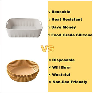 Mirenlife 2Pcs Air Fryer Silicone Liners, Square Silicone Air Fryer Liners, Reusable 8 Inch Silicone Air Fryer Basket, Easy Cleaning Air fryer Silicone Pot for 4 to 7 QT Air Fryer