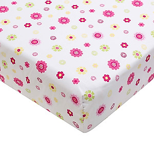 4 PCs Pink Animal Safari Nursery Crib Bedding Set 1 Quilt 1 Fitted Sheet 1 Skirt 1 Diaper Storage Bag