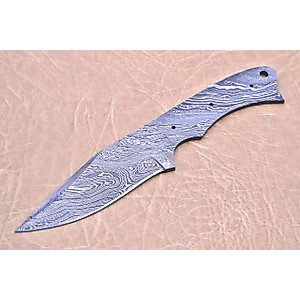 Knife Making, Damascus Steel Blank Blade 8.25 inches Long Hand Forged Skinning Knife with 3 Pin Hole & an Inserting Hole Space 4 inches Cutting Edge