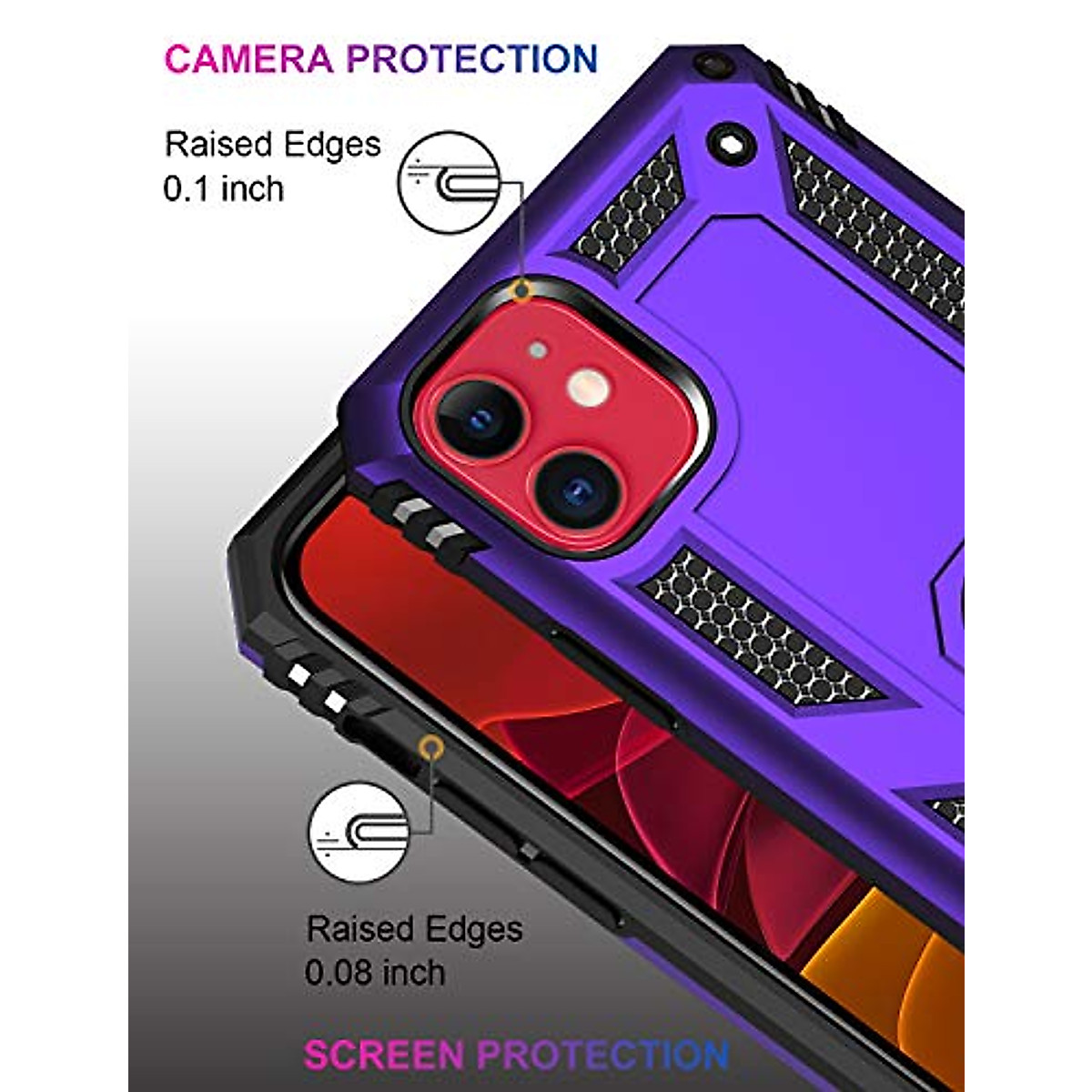 LUMARKE iPhone 11 Case with Tempered Glass Screen Protector,iPhone 11 Cover Military Grade 16ft. Drop Tested Cover with Magnetic Ring Kickstand Protective Phone Case for iPhone 11 6.1 inch Purple