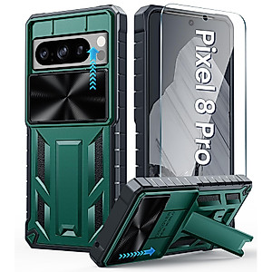 FNTCASE for Google Pixel 8-Pro Case: Military Grade Drop Proof Protective Rugged Pixel 8pro Cell Phone Cover with Kickstand & Slide | Shockproof Matte Heavy Duty Protection Tough Cases 6.7''- Green