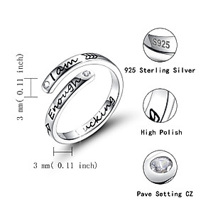 I am Enough Strong Inspirational Message Arrow Rings 925 Sterling Silver Sizeable Quote Wrap Ring Encouragement Jewelry for Women (C)