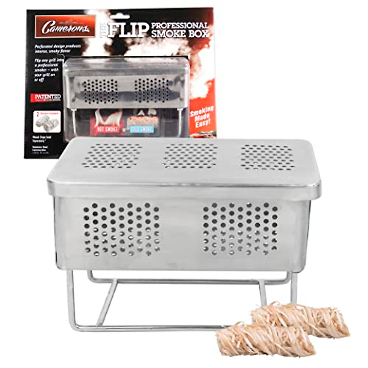 The Flip Professional Hot & Cold Smoker Box - Patented BBQ Grill Smoke Box for Gas or Charcoal Grill w Firestarters - Infuse Smoky Wood Flavor in Meal - Great Fathers Day Gift & Grilling Gifts for Men