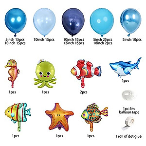 Ocean Animals Balloon Arch Kit-120pcs Midnight Blue Light Blue Metallic Blue with Different Ocean Animals Balloons for Birthday Party