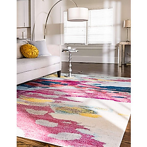 Unique Loom Estrella Collection Light Colors, Abstract, Modern, Vibrant Area Rug, 7 ft x 10 ft, Pink/Ivory