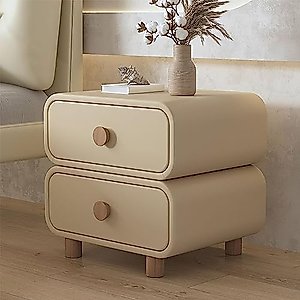 Bedside Cabinet with 2 Drawers,Mid-Century Modern 2 Drawer Solid Wood Nightstand,Wood Side Table End Table for Bedroom (Khaki)