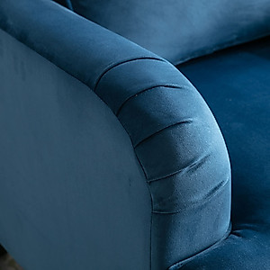 DM Furniture Midcentury Modern Accent Chair Velvet Arm Chairs Comfy Reading Chair Single Sofa Couch for Bedroom/Living Room/Salon, Light Blue