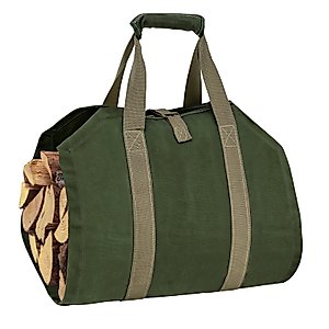 eletecpro Firewood Carrier 39x18 Inch Durable Waxed Canvas Log Carrier Heavy Duty, Fire Place Sturdy Wood Carring Bag with Handles Security Strap for Camping Indoor (Green)