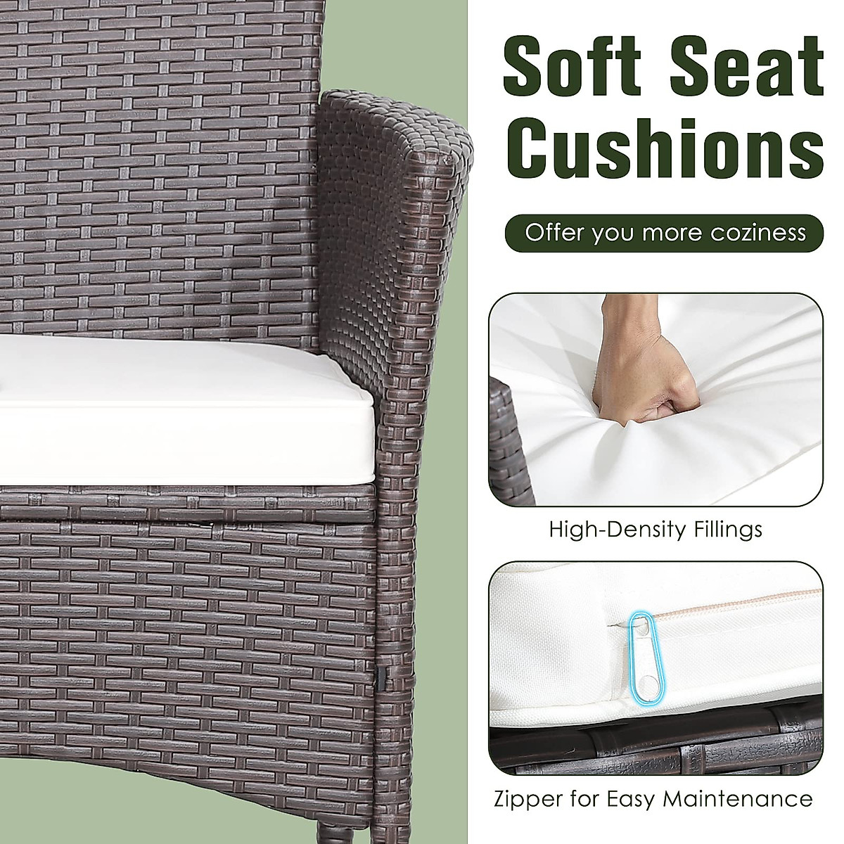 Tangkula 3 Pieces Patio Furniture Set, Outdoor Mix Brown Wicker Dining Set w/Acacia Wood Top Table, Comfortable Cushioned Chairs, Space-Saving Rattan Conversation Set for Garden, Backyard, Porch