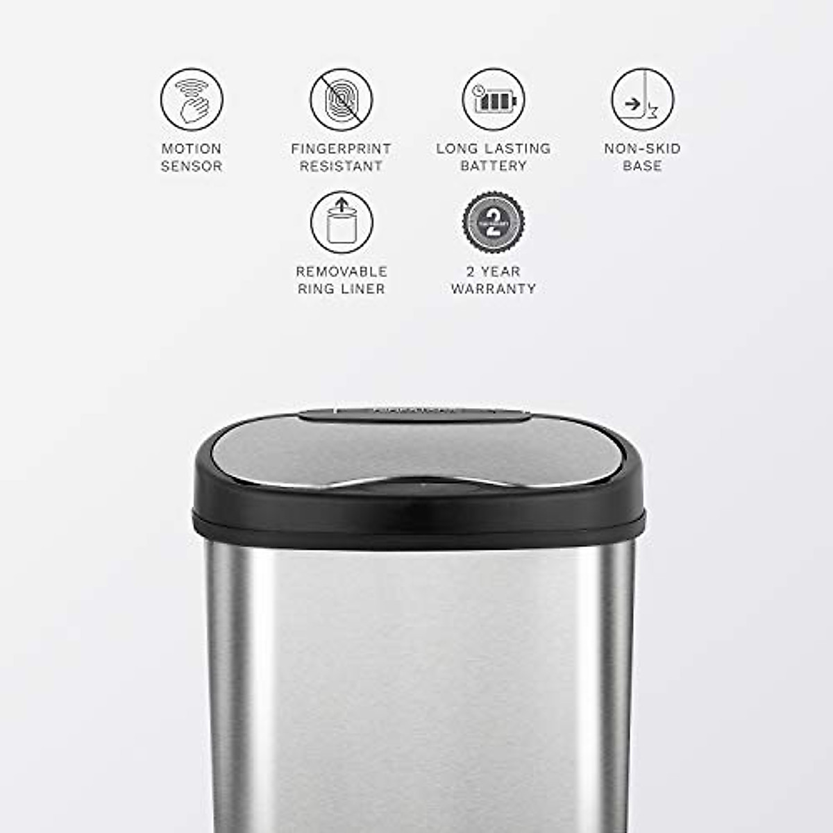 NINESTARS CB-DZT-50-13/12-13 Automatic Touchless Infrared Motion Sensor Trash Can Combo Set, 13 Gal 50L & 3 Gal 12L, Stainless Steel Base (Oval, Silver/Black Lid)