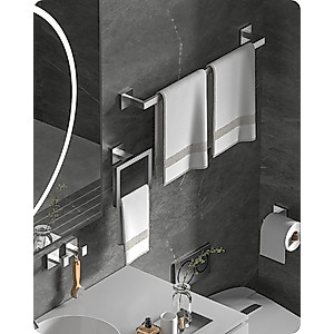 Hinmood Matte Black Bathroom Hardware Set, 5 Pieces Hardware Accessories Set SUS304 Stainless Steel Bath Towel Bar Set, Wall Mounted Towel Rack for Bathroom (Brushed Nickel, 16 Inch)
