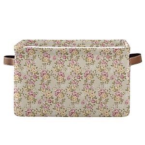ALAZA Pink Rose Floral Blossom Vintage Foldable Storage Box Storage Basket Organizer Bins with Handles for Shelf Closet Living Room Bedroom Home Office 2 Pack