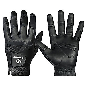 Men's StableGrip with NaturalFit 2.0 Golf Glove with Dual Expansion Thumb for Best Fit - Premium Cabretta Leather… (Black, Medium, Right)
