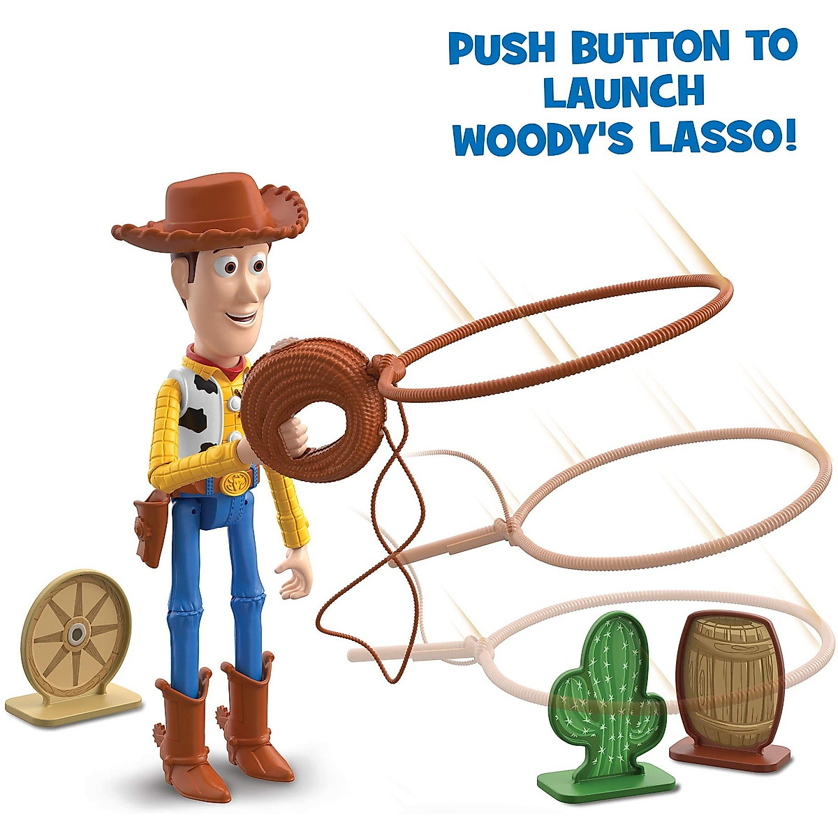 Mattel Toy Story Launching Lasso Woody Talking Feature Figure, Movie Inspired Action Character Doll 9.2-in with 3 Targets, Kids Gift Ages 3 Years & Older