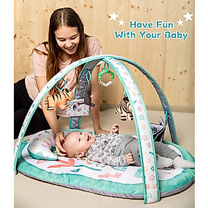 Kompoll Baby Play Gym 7 in 1 Baby Activity Gym Mat with 2 Washable Covers Thick Non-Slip Playmats with 6 Toys Baby Tummy Time Mat for Early Sensory Exploration and Motor Skill Development for Infant