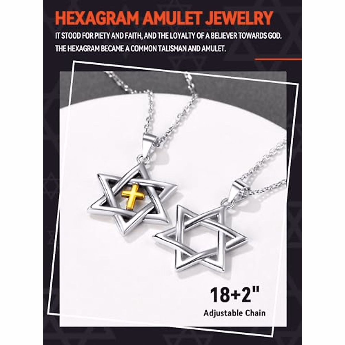 FaithHeart Sterling Silver Star of David Pendant Necklace Women Silver Religious Jewish Jewelry Charms Hexagram Pendant Necklace