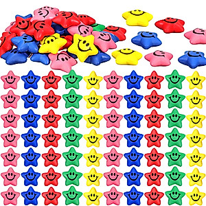 100 Pcs Star Smile Face Stress Balls Star Mini Foam Smile Ball Star Stress Ball Mini Foam Balls Stress Relief Star Toys Funny Smile Face Toys for School Carnival Reward, Party Bag Fillers, 5 Colors