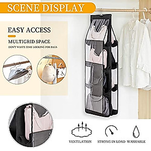 MouJkmer 1 Pack Hanging Purse Organizer, 8 Pocket Handbag Hanging Purse Organizer with 360 Degree Swivel Hook for Home Closet, Bedroom Closet, 43.3” L x 13.38” W (Black)