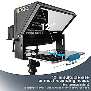 ILOKNZI Aluminum Teleprompter 12.1in with Free APP Control, Bluetooth Remote Control & Carry Case, Portable Without Assembly, Compatible with iPad/Android Tablet, Phone, DSLR Camera (Free Stand Base)