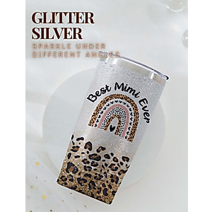 Onebttl Mimi Gifts from Granddaughter, Grandson, Insulated Stainless Steel Wine Tumbler with Lid and Straw, for Grandma on Mother's Day, Birthday, Christmas, Best Mim Ever, Glitter Silver, 20 oz