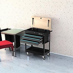 DURATECH 30-1/2 in 3-Drawer Rolling Tool Cart with Wood Top, Heavy Duty Storage Organizer Cabinet, Utility Industrial Service Cart with Casters and Locking System for Mechanics Warehouse Garage