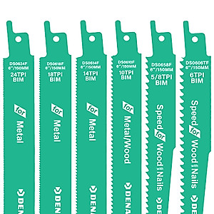 Amazon Brand - Denali Bi-Metal Reciprocating Saw Blade Set (6T, 14T, 18T), 15-Piece