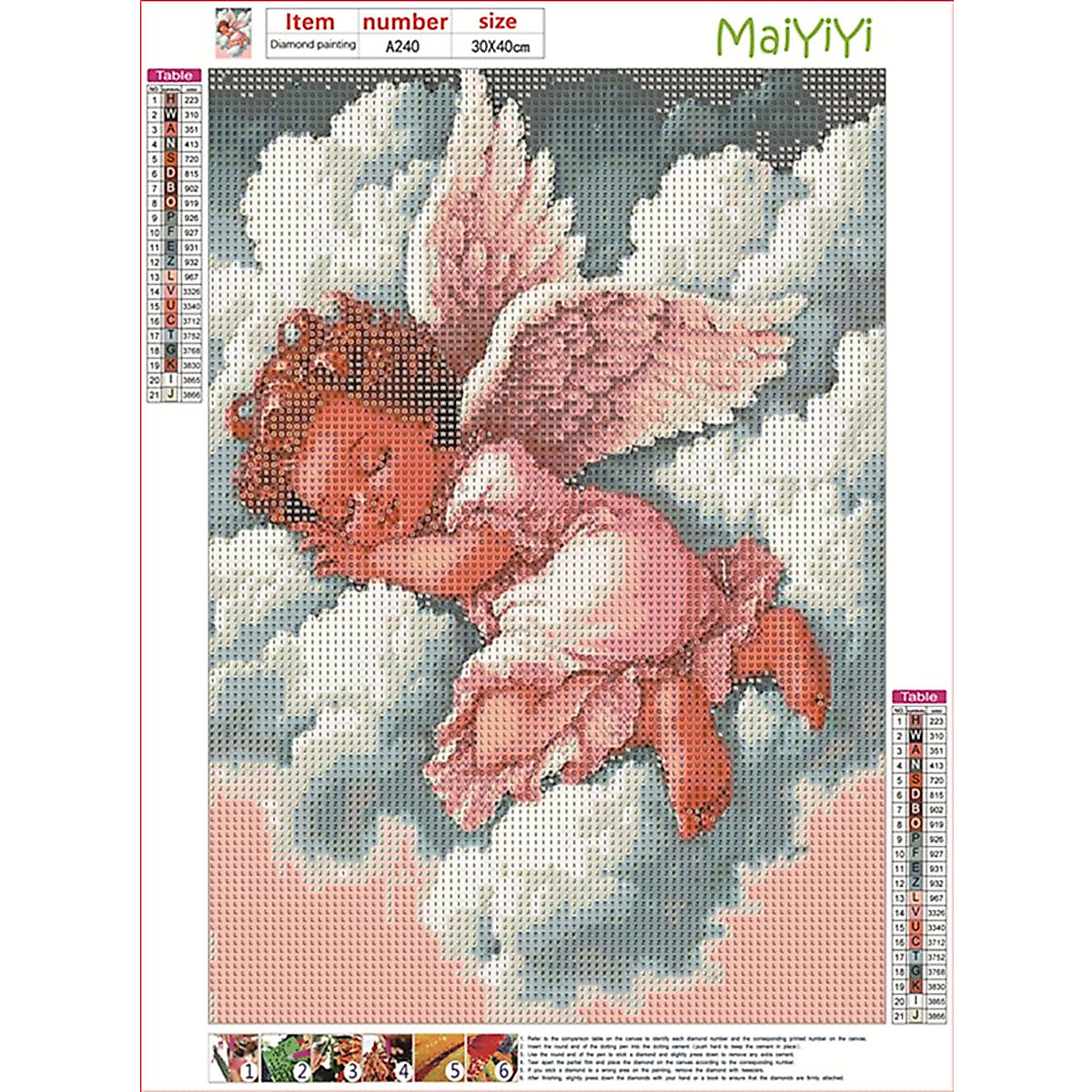 MaiYiYi Angel Baby Stitch Diamond Painting 5D Full Round Diamond Painting Baby Crystal Diamond Painting Angel Wings Diamond Painting Cross Stitch Kit for Kids Adult Home Wall Art Decor (30X40 CM)