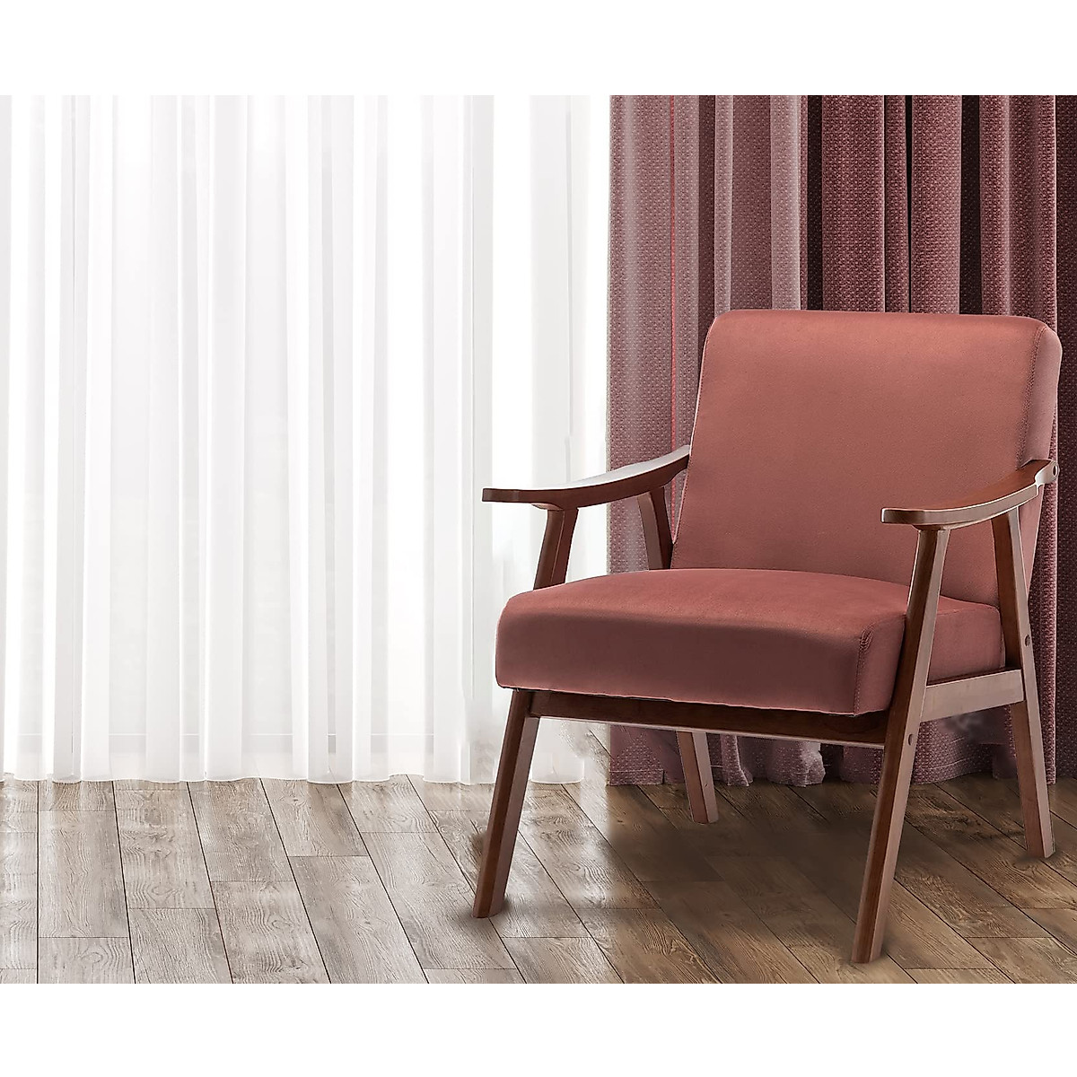 Container Furniture Direct Accent Chair with Microfiber Upholstery and Solid Wood Frame, Classic Mid-Century Modern Living Room Furniture for Extra Seating, 30.31" D x 26.37" W x 31.88" H, Rose