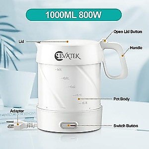 Small Electric Kettle, Travel Foldable Electric Kettle,110-220V Dual Voltage Collapsible Kettle Travel Electric,1L BPA-Free Boil Dry Protection Portable Kettle for Travel, Camping, Picnic