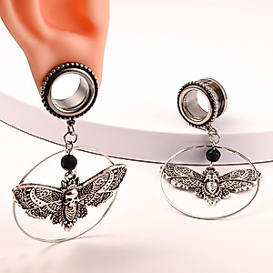 DOEARKO 2PCS Butterfly Pendant Hypoallergenic Stainless Steel Dangle Ear Plugs Tunnels Gauges Stretcher Pair Selling 2g 0g Piercing Body Jewelry (6mm(2G), Silver)