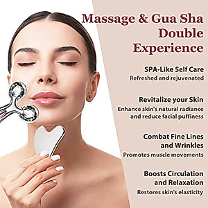 leiwo Stainless Steel Gua Sha and Face Roller Set, Facial Tool for Face Sculpting, Metal Skin Care, Massager for Women