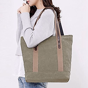 Women's Canvas Handbags Shoulder Bags Men Retro Casual Tote Work Purses (Army Green)