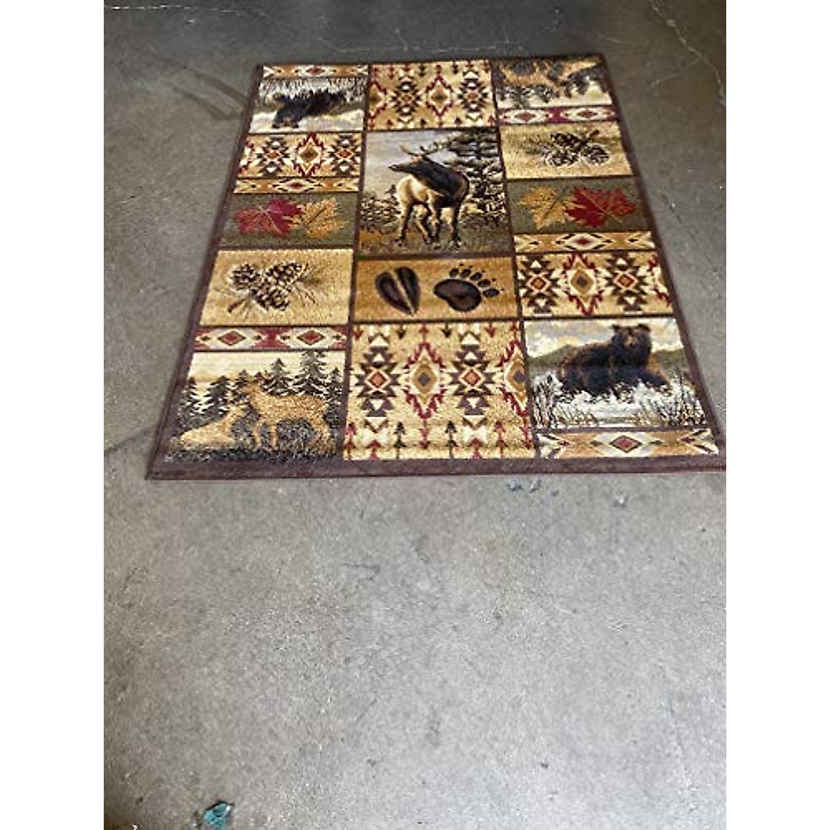 Cabin Style Distressed Antiquated Area Rug Black Bear Elk Deer Wildlife Animal Country Hunting Southwest Wilderness Design 760 (5 Feet X 7 Feet)
