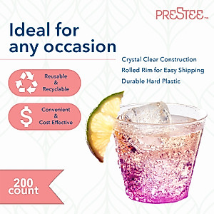Prestee Small Clear Plastic Cup - 5 oz Plastic Cups - 200 Pack Small Plastic Cups - Hard Clear Cups - Clear Disposable Cups - Plastic Wine Cups - Plastic Cocktail Glasses - Plastic Drinking Cups