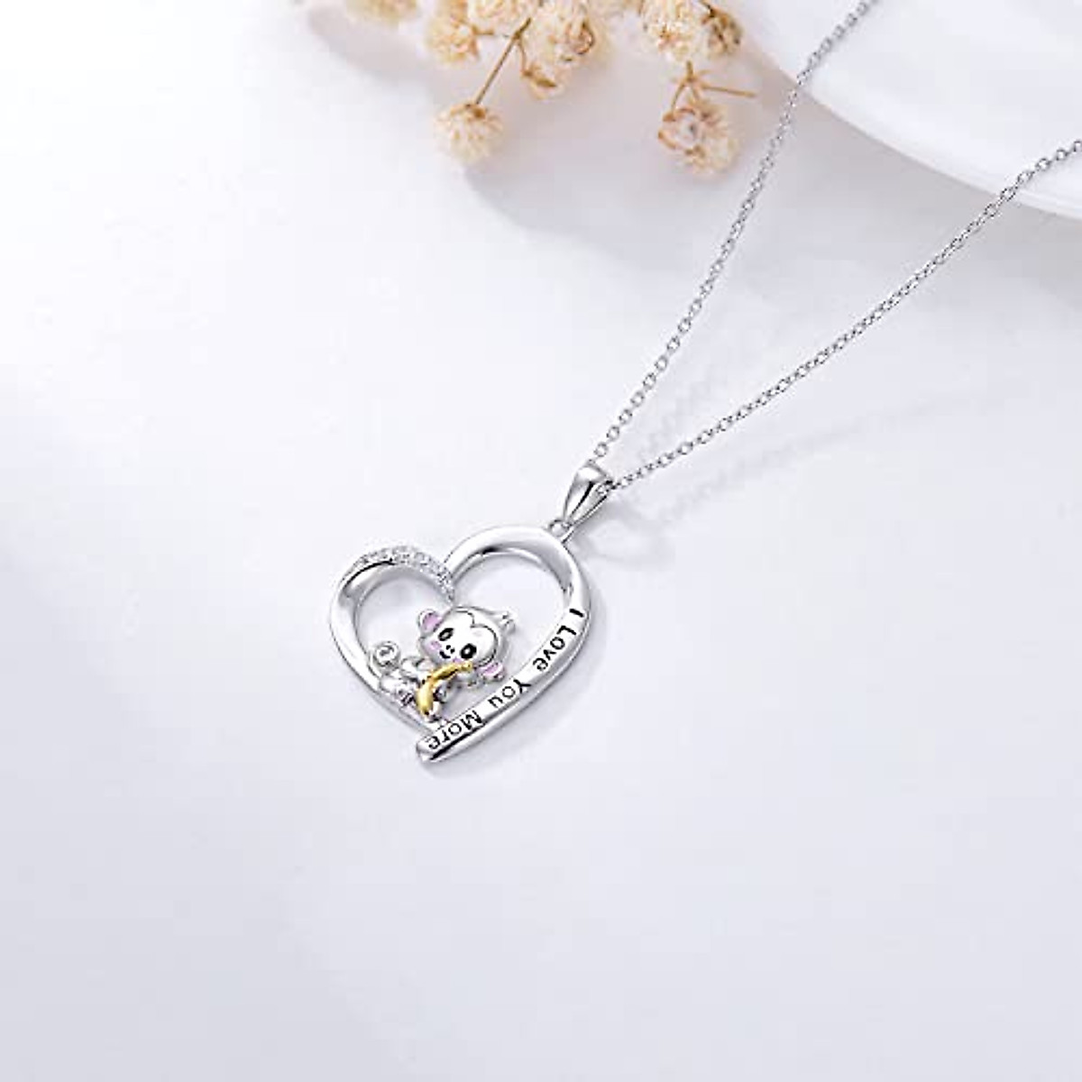 LONAGO Monkey Necklace 925 Sterling Silver I Love You More Cute Monkey Holds Banana Pendant Necklace Jewelry for Women