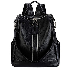 YALUXE Women's Convertible Real Leather Backpack Versatile Shoulder Bag (Upgraded 2.0) Black