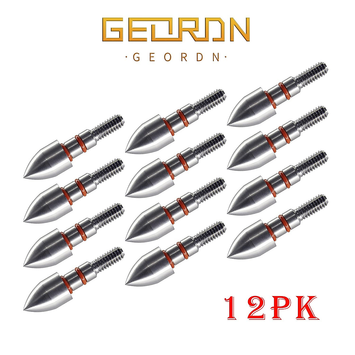 Geordn Stainless Steel Arrow Field Points 100/125/150/175/200 Grains Practice Archery Arrow Target Bullet Point Combo Point 12 PCS (R 11/32"-100 Grains)