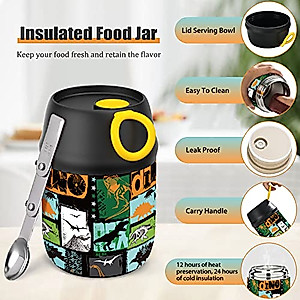 Healthlif 17oz Soup thermo for Hot Food, Kids Thermo Insulated Food Jar for School, Width Mouth Stainless Steel Hot Food Lunch Container for Kid with Spoon (B-Deep Black)