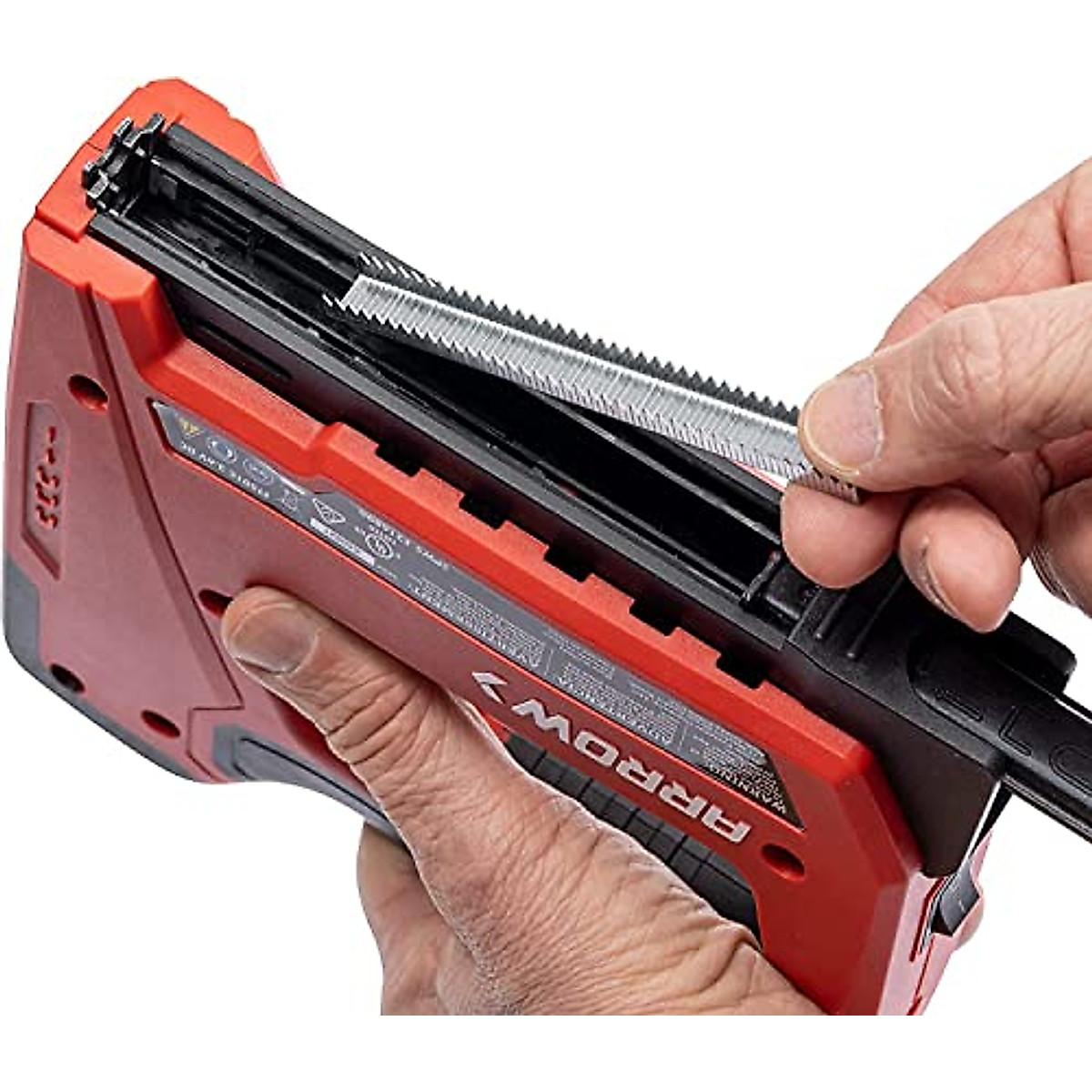 Arrow ET501C Cordless 5-In-1 Professional Staple and Nail Gun, Battery Powered Wire Stapler and Brad Nailer for Upholstery, Framing, Roofing, Crafts, Fencing, Cable, Black/Red