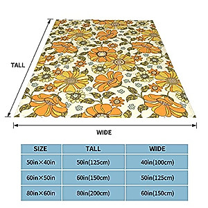 Tawetori Retro 70s Style Blossom Blanket Soft Throw Blanket Lightweight Flannel Halloween Blankets for Sofa Couch Bed Office Travel Camping 80inchX60inch Black