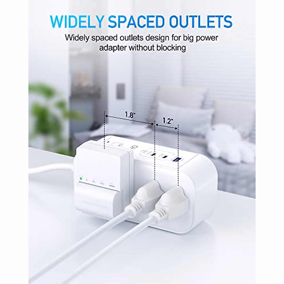 6FT PD 65W USB C Power Strip Surge Protector for Travel&Work, 9-in-1 Power Strip with 6 Widely AC Outlets&3 USB Ports, Overload Protection, Flat Plug, Wall Mount, Desk USB Charging Station, 1875W/15A