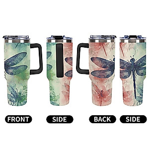 FZQVSGW Modern Dragonfly 40 Oz Tumbler with Handle And Straw Stainless Steel Vacuum Insulated Tumblers Reusable Keep Drinks Cold Coffee Cup Holder Friendly Gifts for Women Men Car Gym Travel