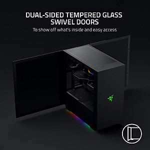 Razer Tomahawk ATX Mid-Tower Gaming Case: Dual-Sided Tempered Glass Swivel Doors, Ventilated Top Panel, Chroma RGB Underglow Lighting, Built-in Cable Management, Classic Black