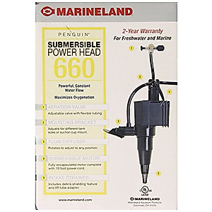 Marineland PH0660 Penguin Submersible Power Head Pump for Aquariums, 170 GPH