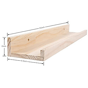 MBYD 24 Inch Floating Shelves Natural Wood Set of 3, Wall Mount Picture Ledge Wooden Wall Shelf for Home Decoration for Bedroom, Living Room, Office, Kitchen, 3 Same Dimensions