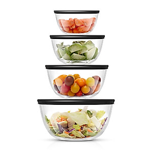JoyJolt Kitchen Mixing Bowls - 8pc Glass Bowls with Lids Set – Neat Nesting Bowls - Large Mixing Bowl Set Batter Bowl - Cooking Bowls - Storage Bowls with Lids and Big Salad Bowl with BPA-Free Lids