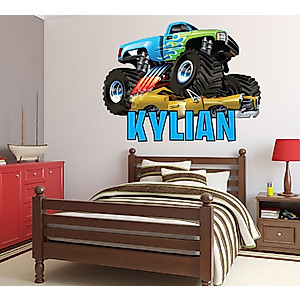 Kids Name Wall Decor - Monster Truck Decal - Custom Name Wall Decals - Boys Room Decor- Personalized Monster Truck Wall Art