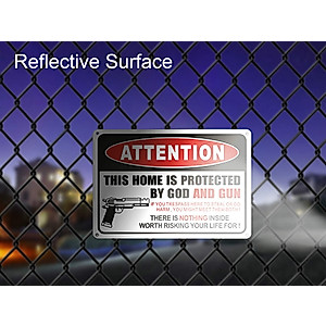 Showbellia 2 Pack Gun Signs This Home is Protected By GOD and Gun Rust Free Aluminum, Weather/Fade Resistant, Easy Mounting, Indoor/Outdoor Use Metal Gun Sign (10"x 7") inches